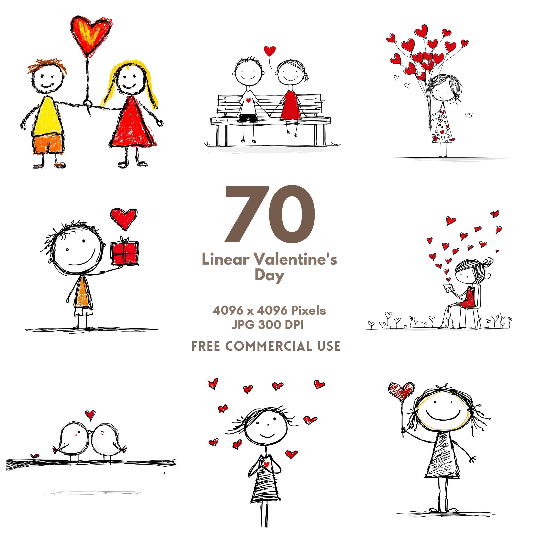 70 Valentine's Day Scribbles Clipart: Love Heart Girl Line Art (digital ...