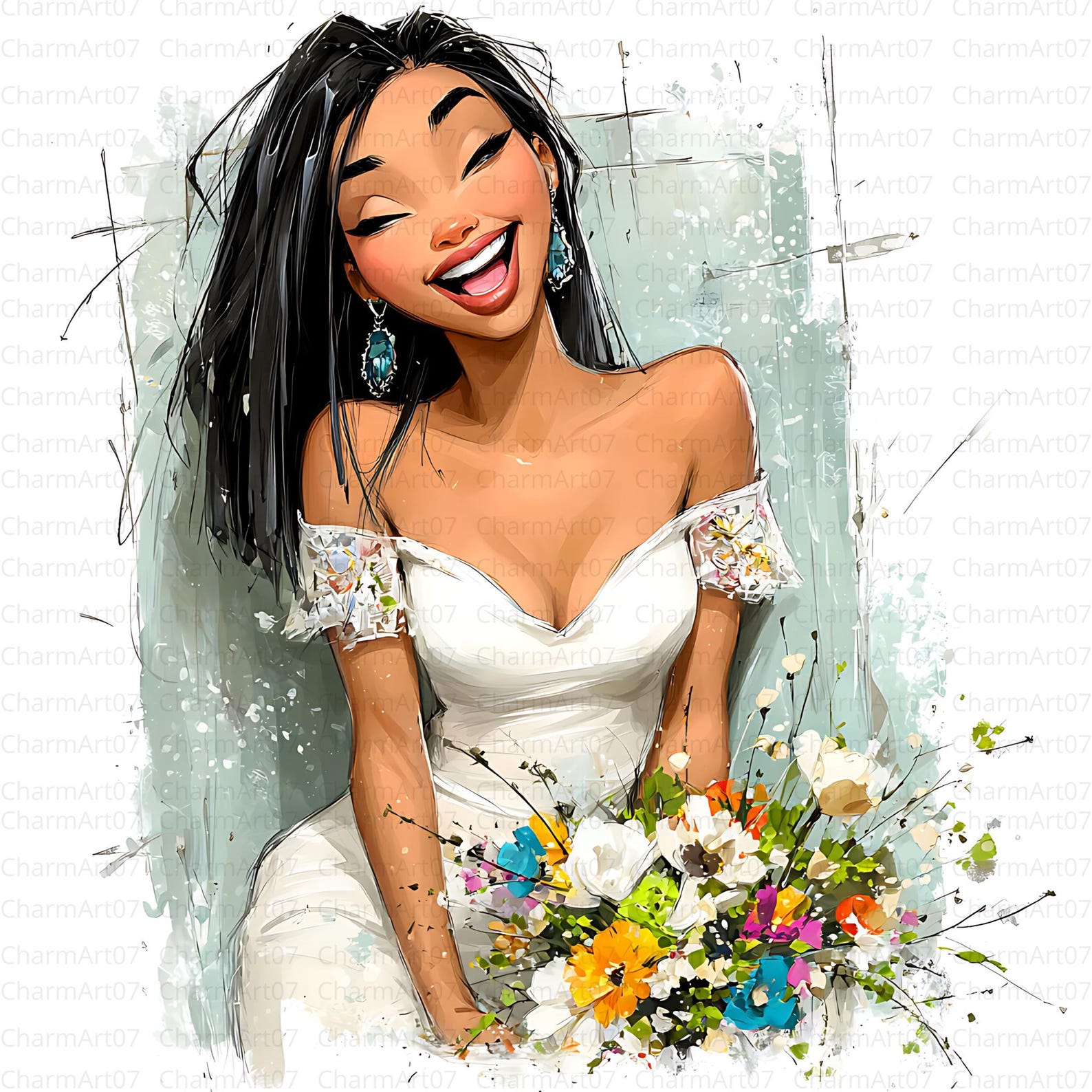Watercolor Black Bride Clipart Bundle: Wedding Girl Illustrations (JPG ...