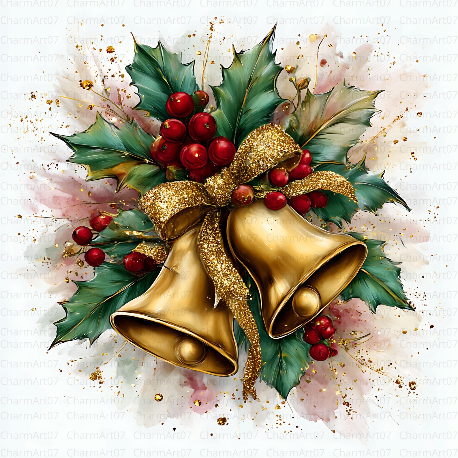Watercolor Christmas Bell Clipart: 24 Golden Jingle Bells (digital ...