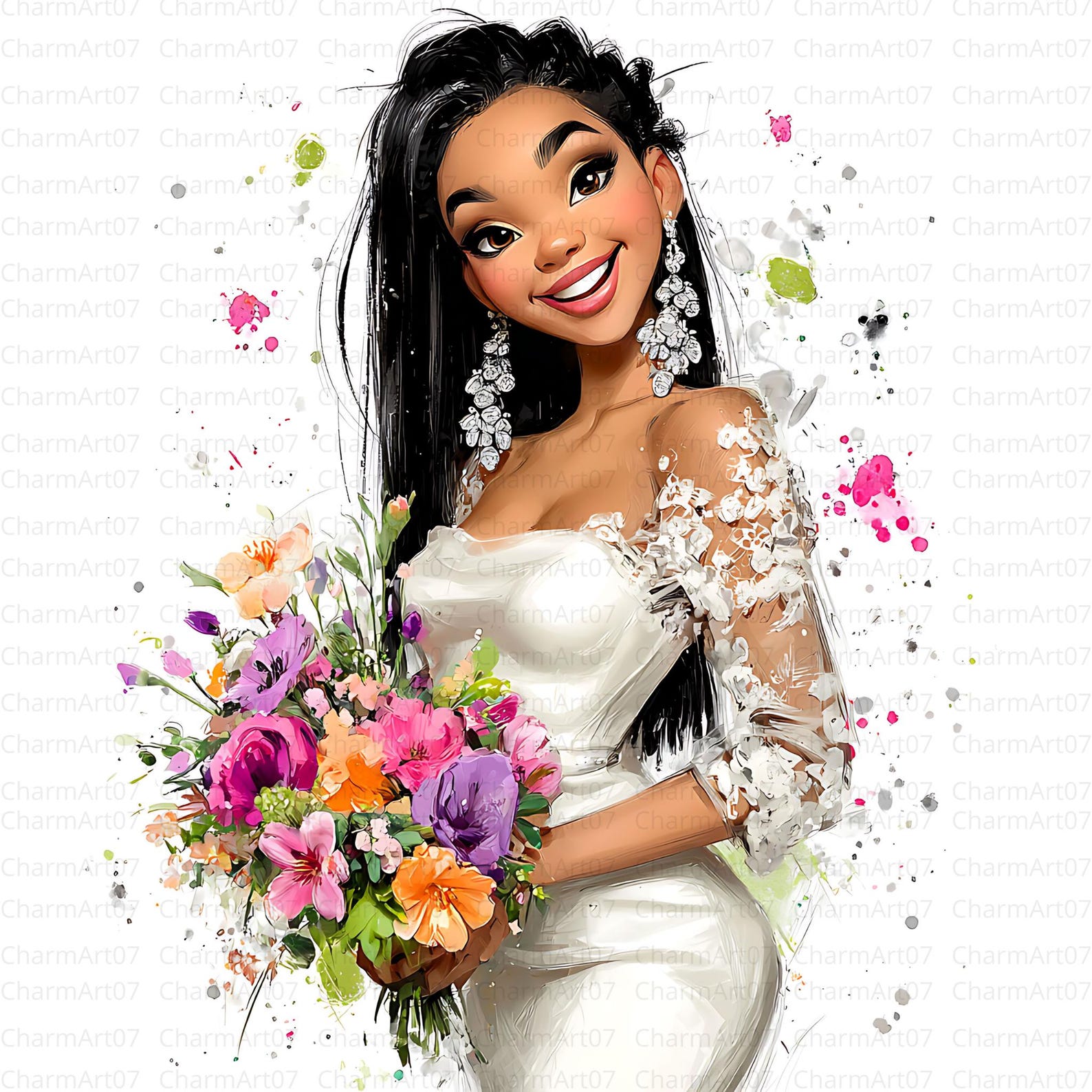 Watercolor Black Bride Clipart Bundle: Wedding Girl Illustrations (JPG ...