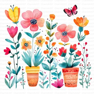20 Cute Whimsical Flower Clipart, Row of Flowers Clipart, High Res JPG ...