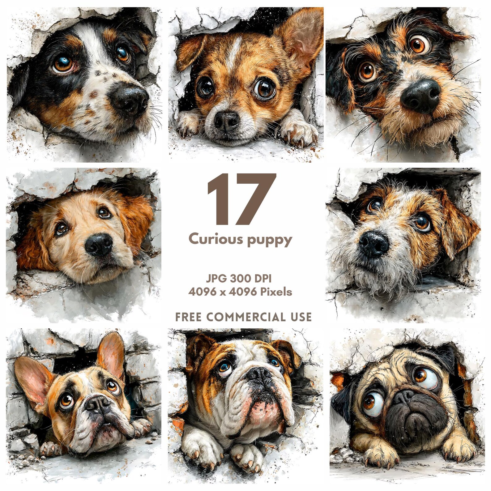 Watercolor Dog Clip Art Bundle: Whimsical Puppy Illustrations (digital ...