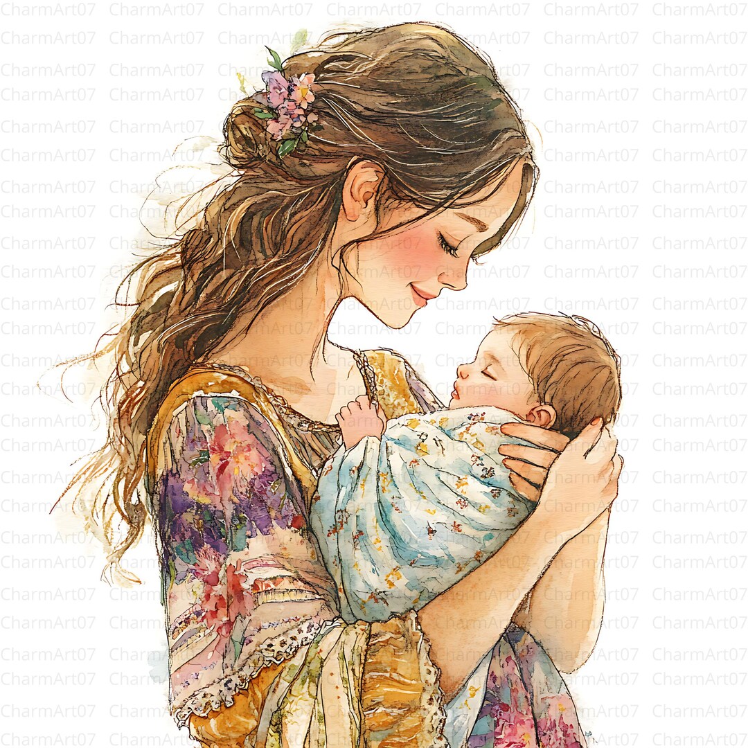Mother and Baby Watercolor Clipart, Nursery Art Jpgs (digital Download ...