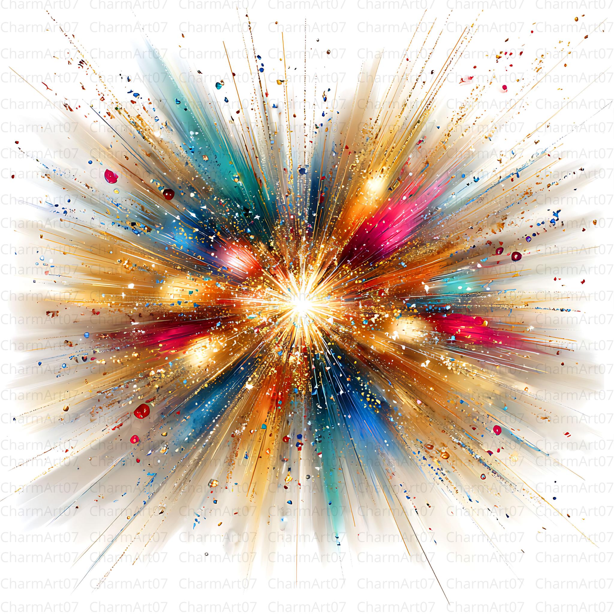 20 Colorful Fireworks Clipart, Rainbow Firecrackers, Sparkling ...