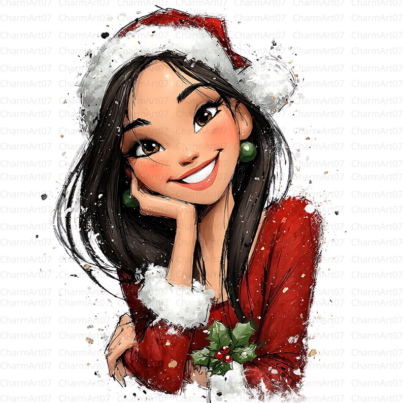 Quirky Christmas Girl Clip Art Bundle: Watercolor JPG (digital Download ...