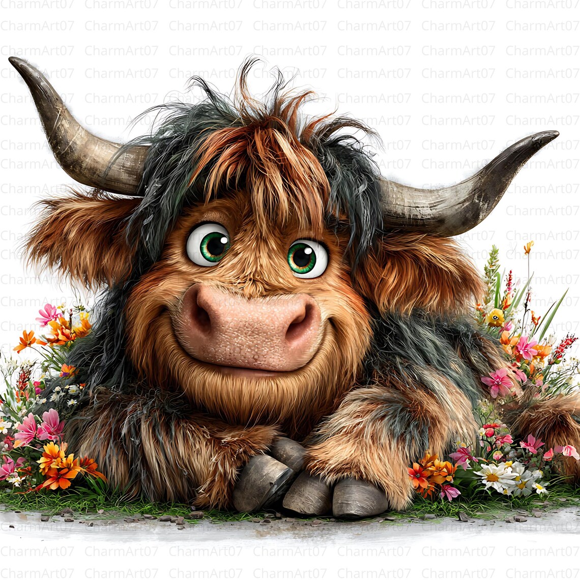 Quirky Highland Cow Clipart: Funny Watercolor Farm Animal (JPG) - Etsy
