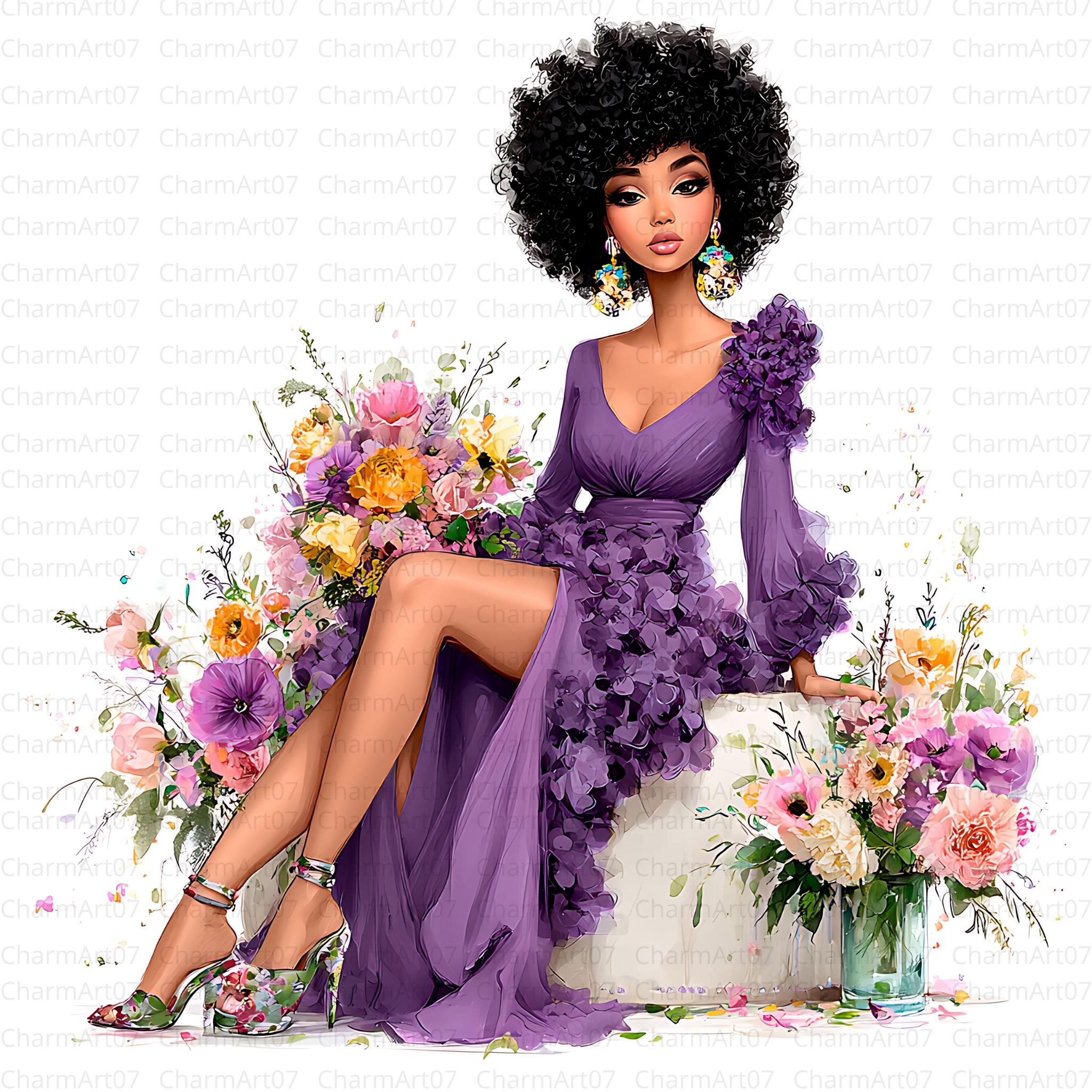 Black Girl Clipart Bundle: Watercolor Fashion Illustrations (digital ...