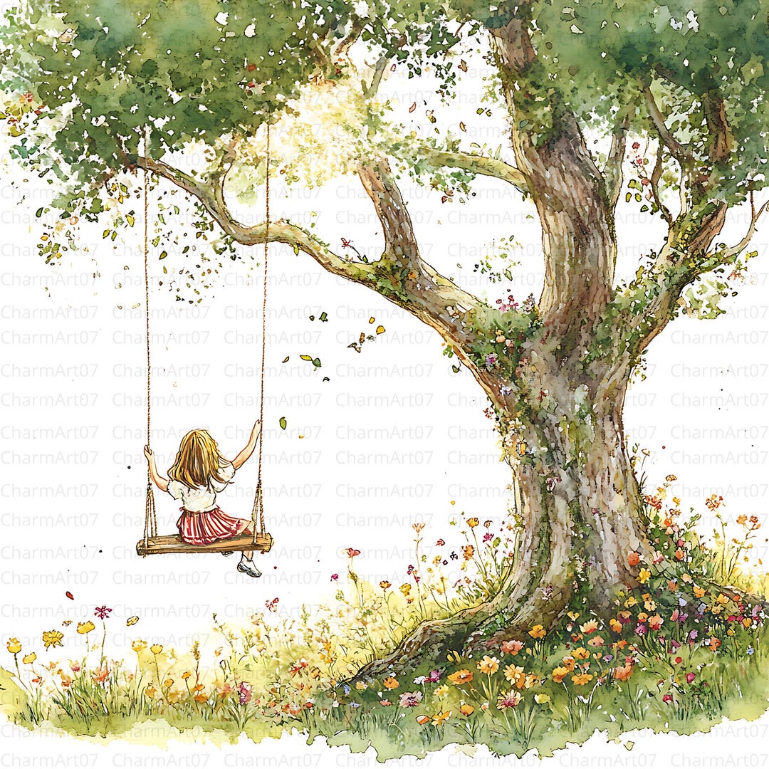 13 Little Girl on Swing Clip Art Bundle ,high Res Watercolor Jpgs ...