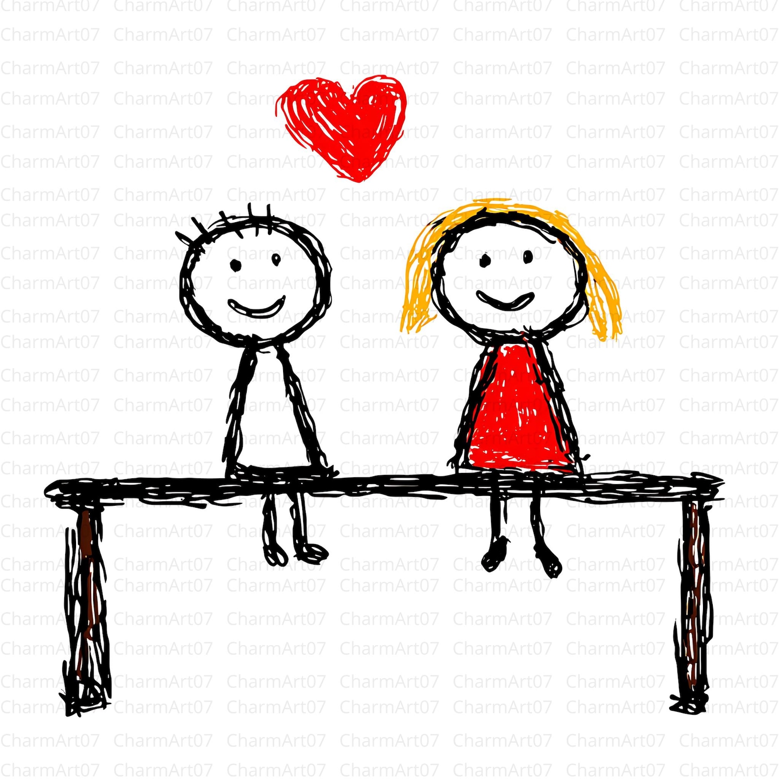 70 Valentine's Day Scribbles Clipart: Love Heart Girl Line Art (digital ...