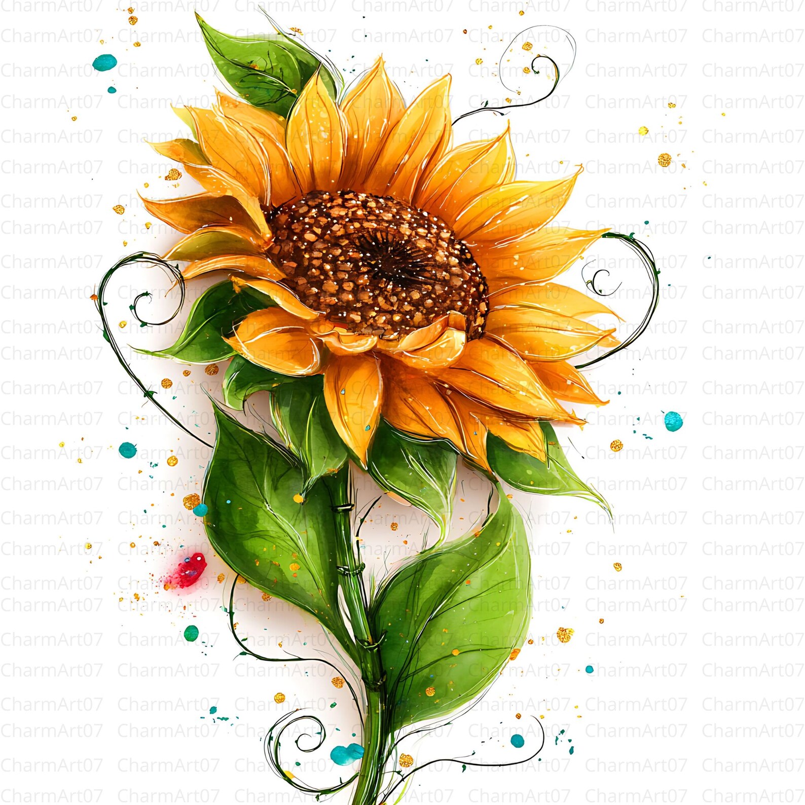 14 Watercolor Sunflower Clipart, Floral Art, High Resolution Jpgs ...