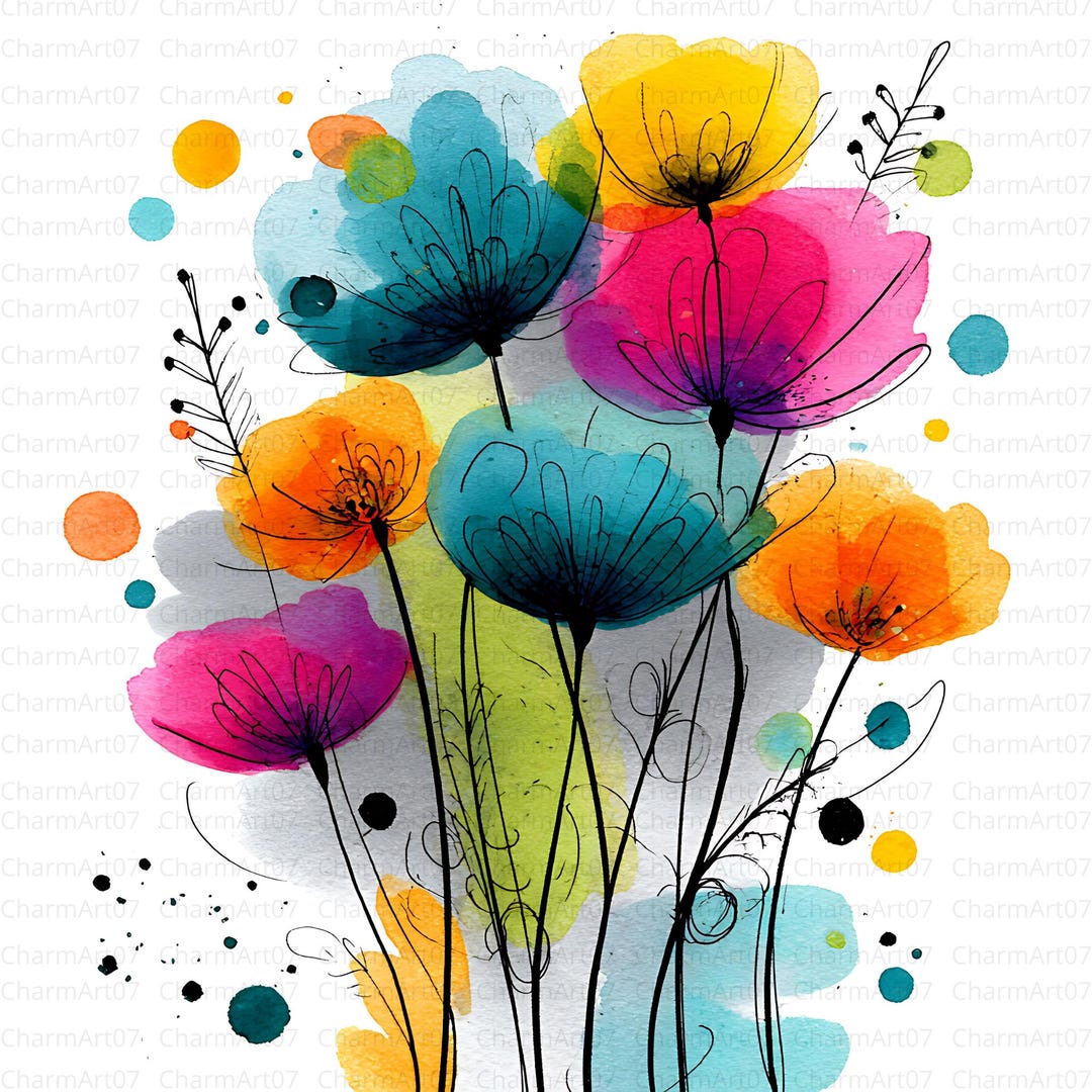 Wildflower Clipart: Sketched Watercolor Floral Designs (JPG) - Etsy Canada