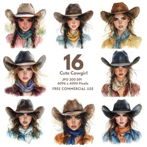 16 Cute Cowgirl Clipart, Watercolor Cowgirl, Wild West Clipart, Cute ...
