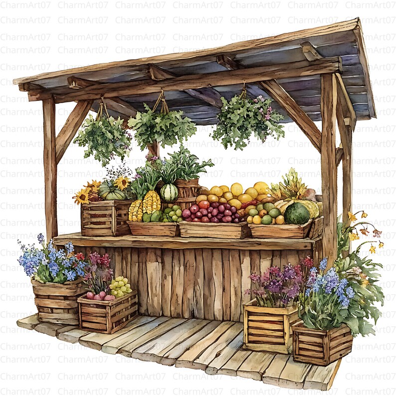 15 Watercolor Farmers Market Clipart, Fruits and Vegetables , High Res ...