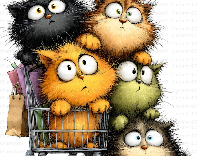 Funny Cats Clipart Bundle, 30 PNG, Cute & Playful Kitten Illustrations ...