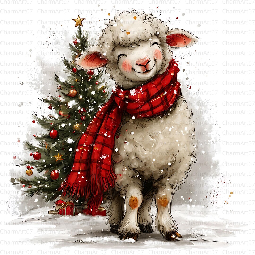 20 Funny Christmas Sheep Clipart Bundle: Watercolor JPG (digital ...