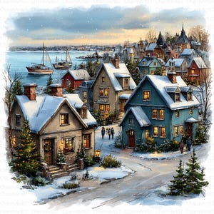 Christmas Village Clipart, Watercolor Holiday Art (digital Download) - Etsy