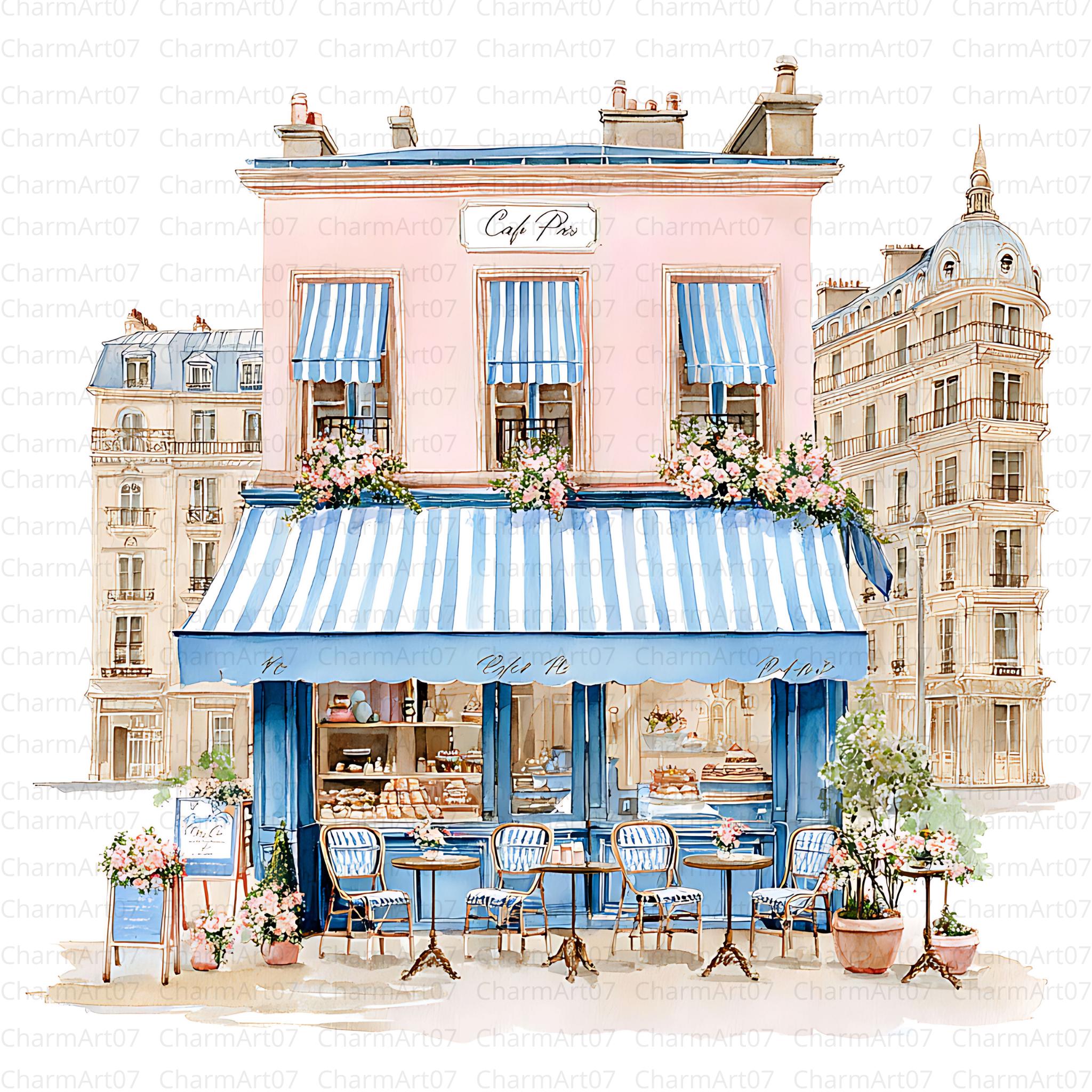 18 Cute Paris Cafe Clipart, Parisian Cafes, Paris Travel Art, France ...