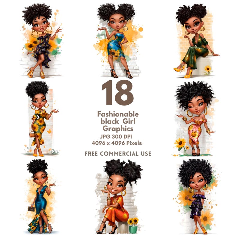 Black Girl Clipart Bundle: Watercolor Afro Graphics (digital Download ...