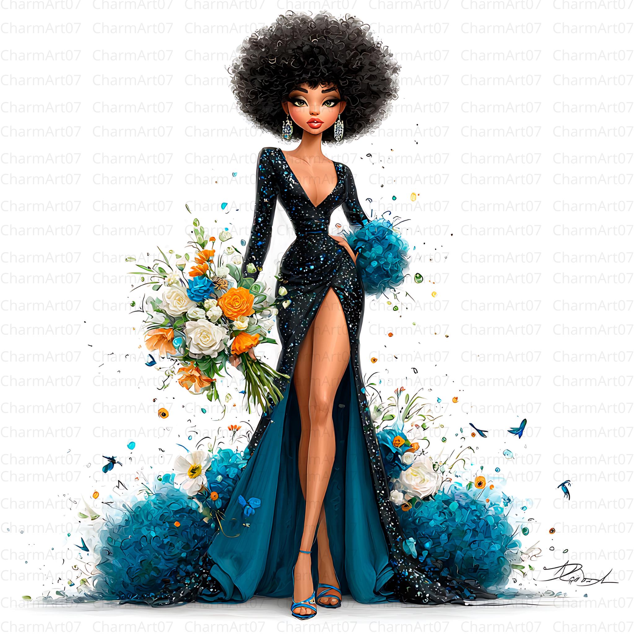 Black Girl Clipart Bundle: Watercolor Fashion Illustrations (digital ...