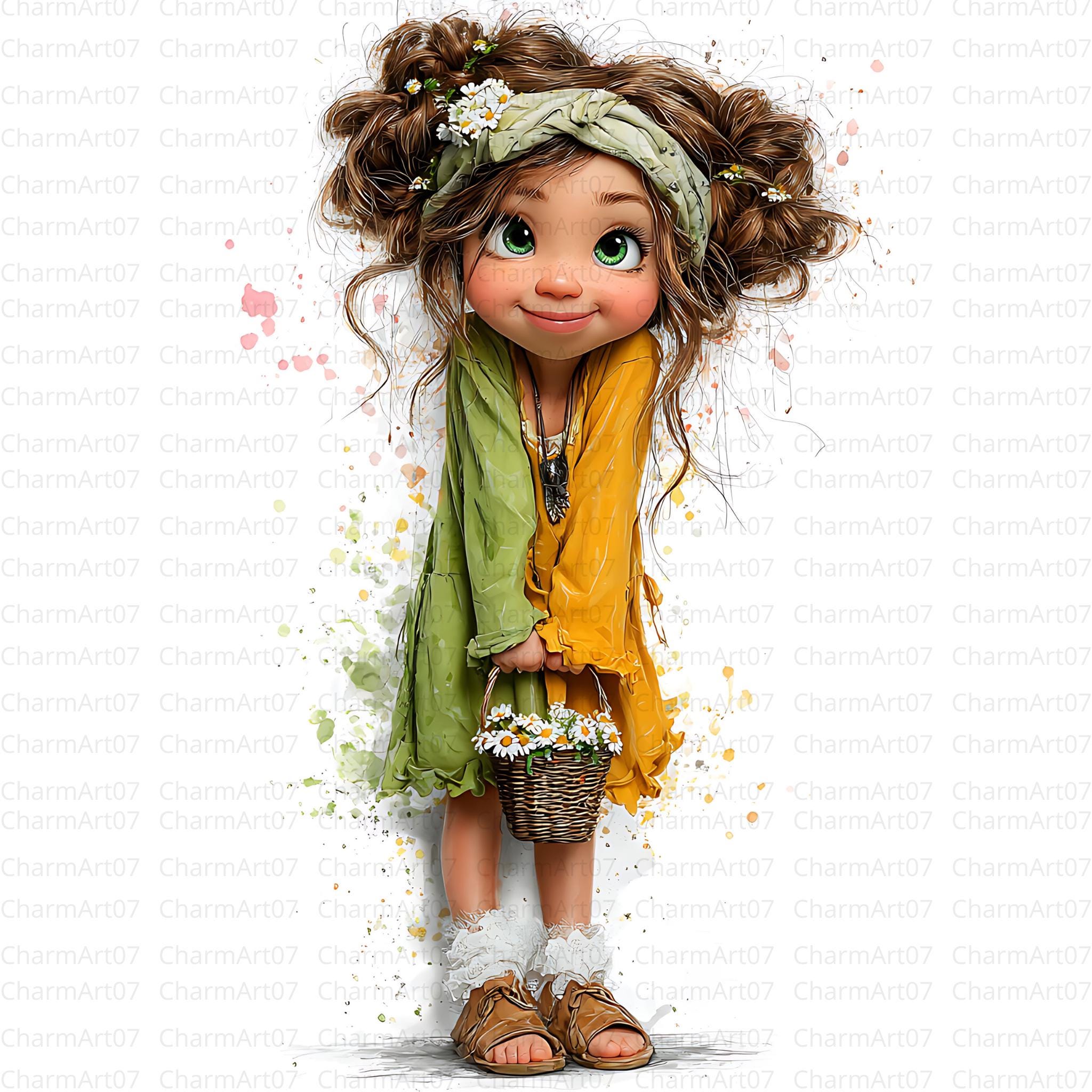 Whimsical Girl Clipart Bundle: Watercolor Love, Junk Journal (JPG) - Etsy