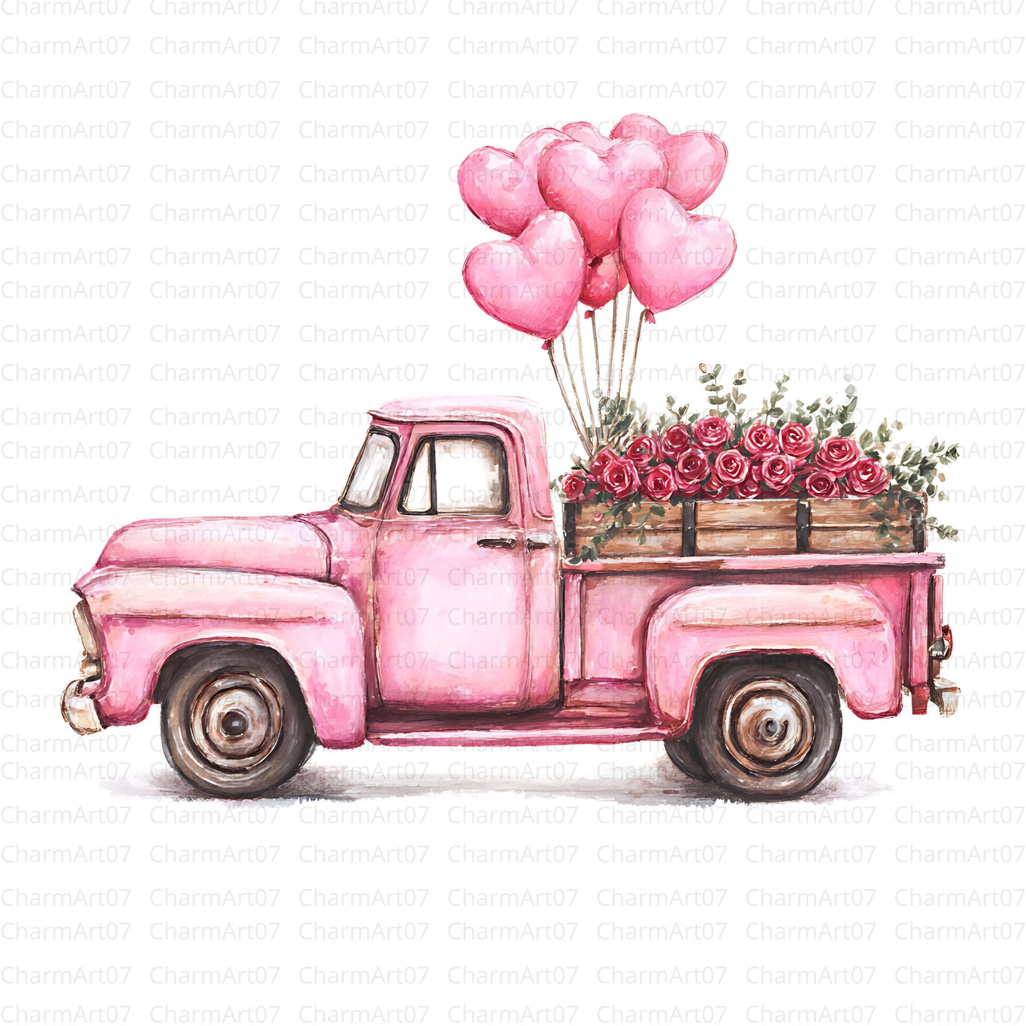 14 Valentine's Day Truck Clipart, Pink Vintage Truck, Valentine ...