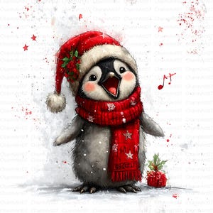 Christmas Penguin Clipart: Watercolor Baby Penguins (digital Download ...