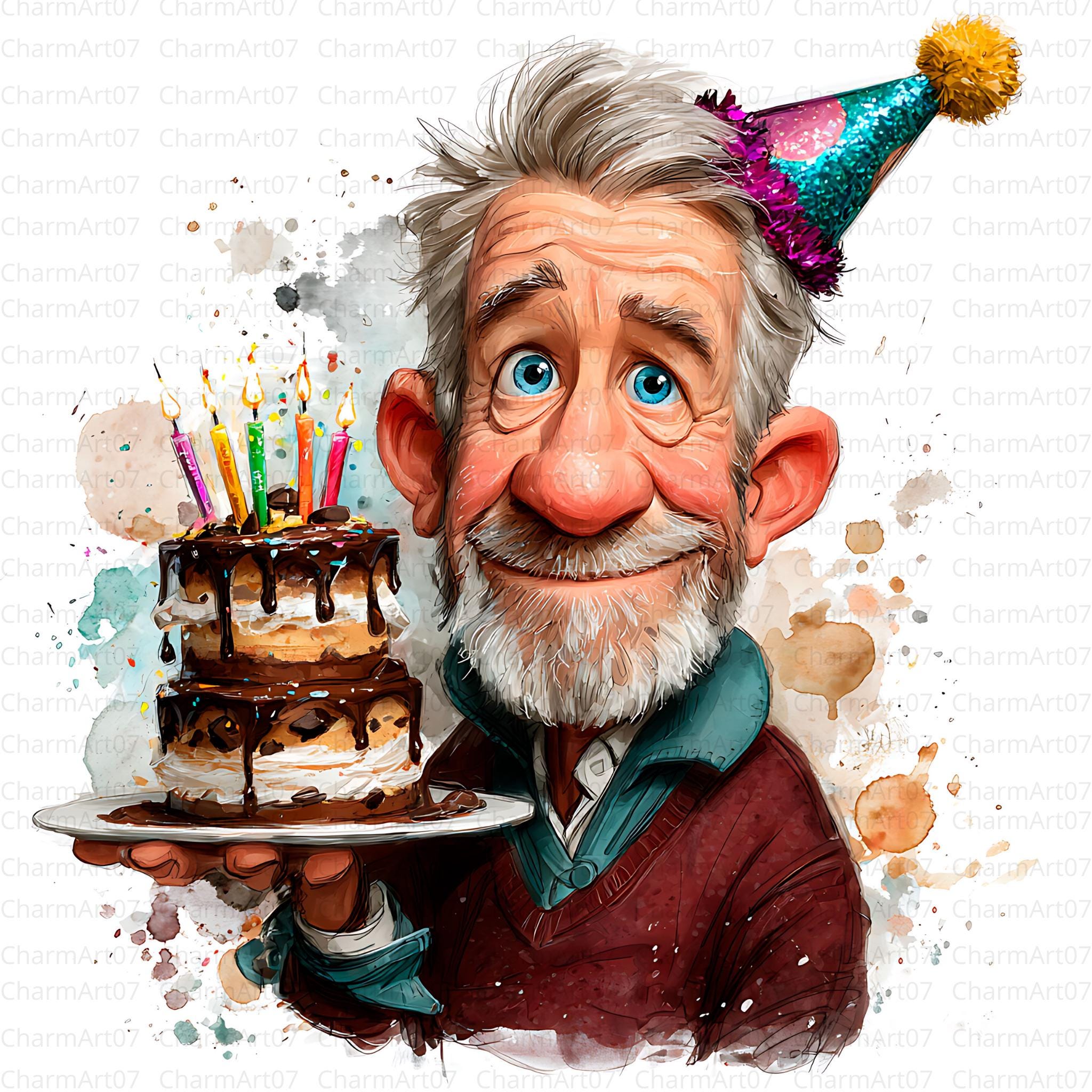 Watercolor Old Man Clipart Bundle: Birthday Senior Graphics (JPG ...