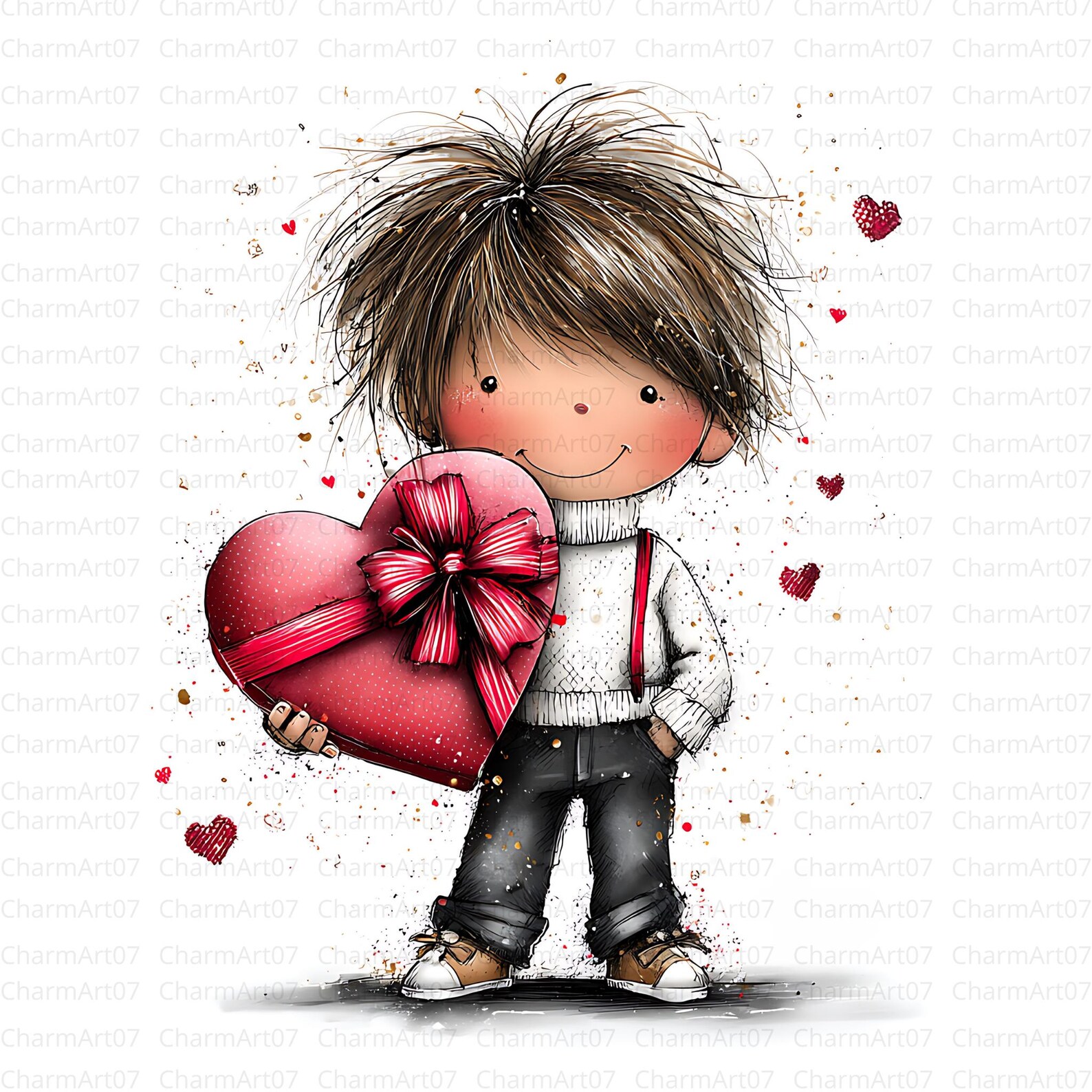 20 Quirky Valentine Boy Clipart ,cute Watercolor Love Character ...