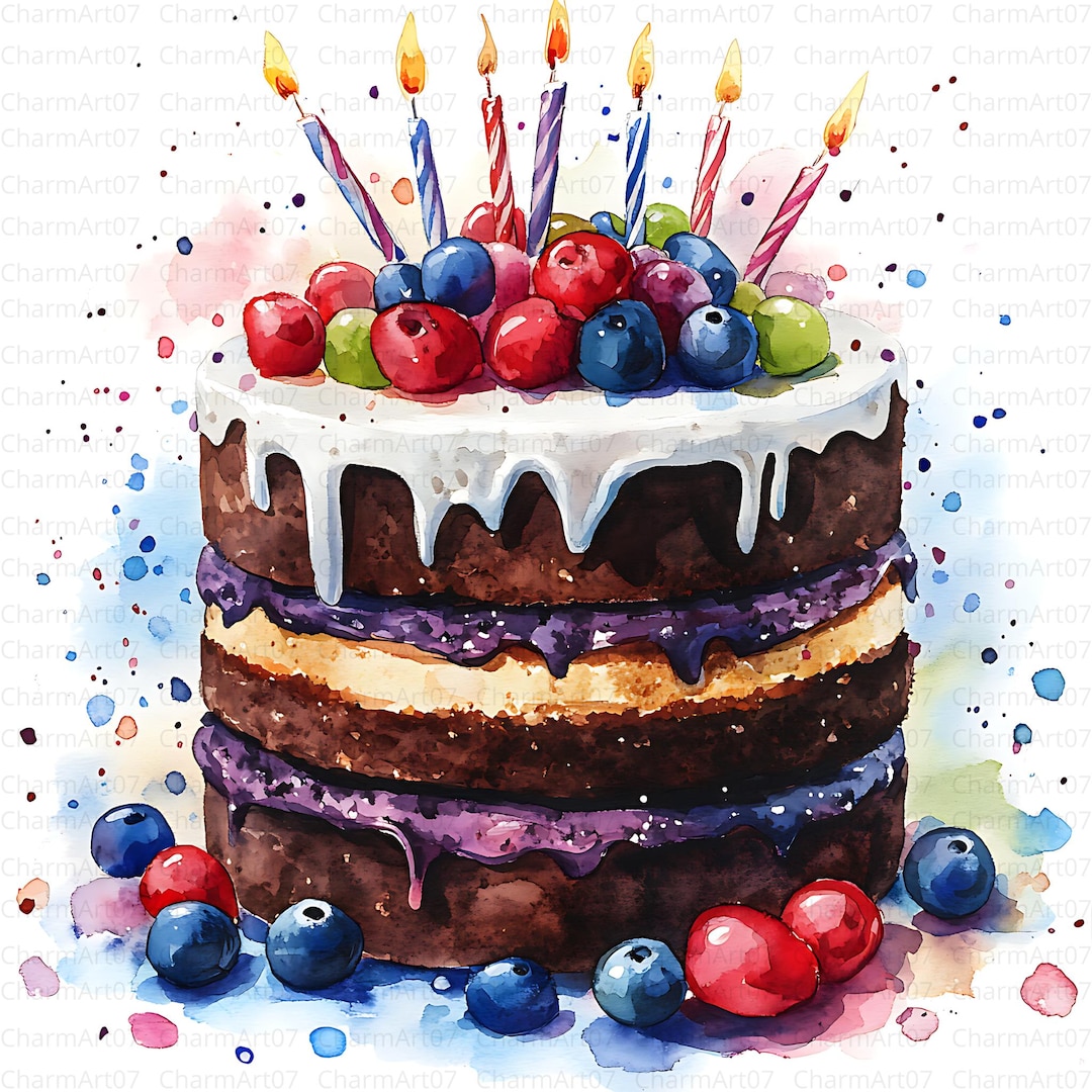 Watercolor Birthday Cake Clipart, Party Illustrations (digital Download ...