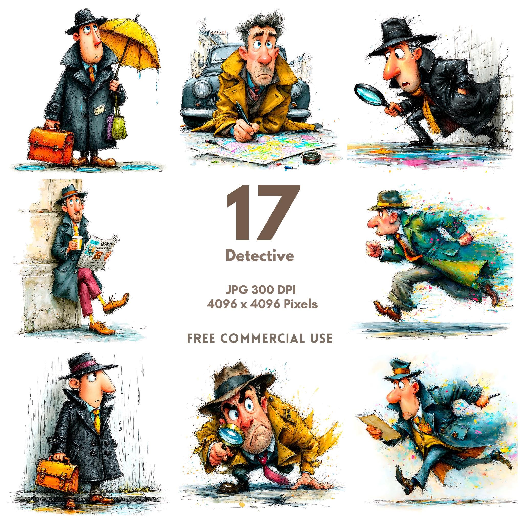 Detective Clipart Set: Secret Agent Illustrations for Junk Journals ...