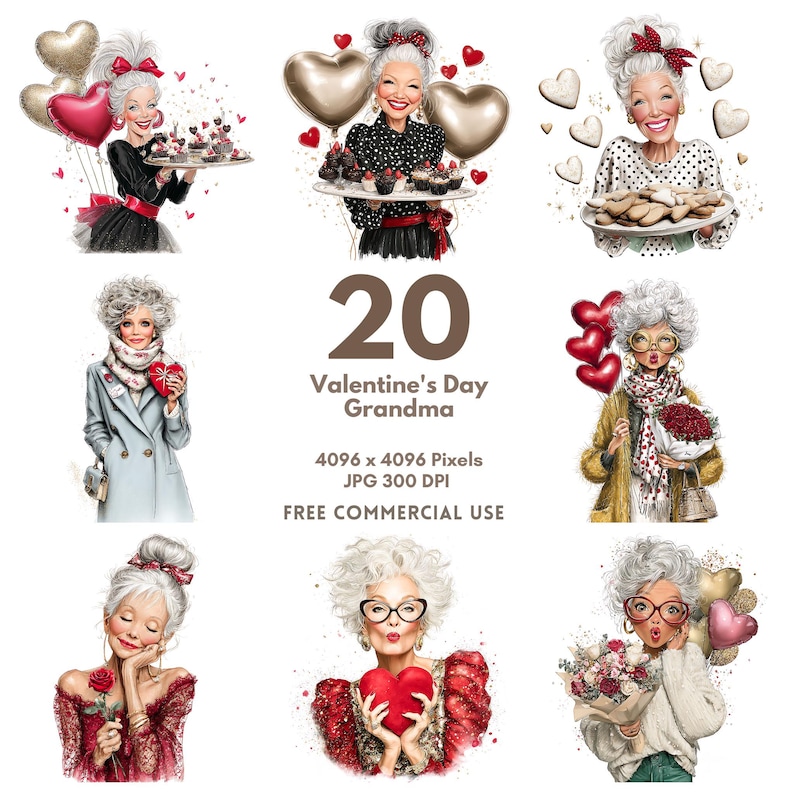 20 Quirky Valentine Old Woman Set: Whimsical Love Art Bundle Jpgs - Etsy