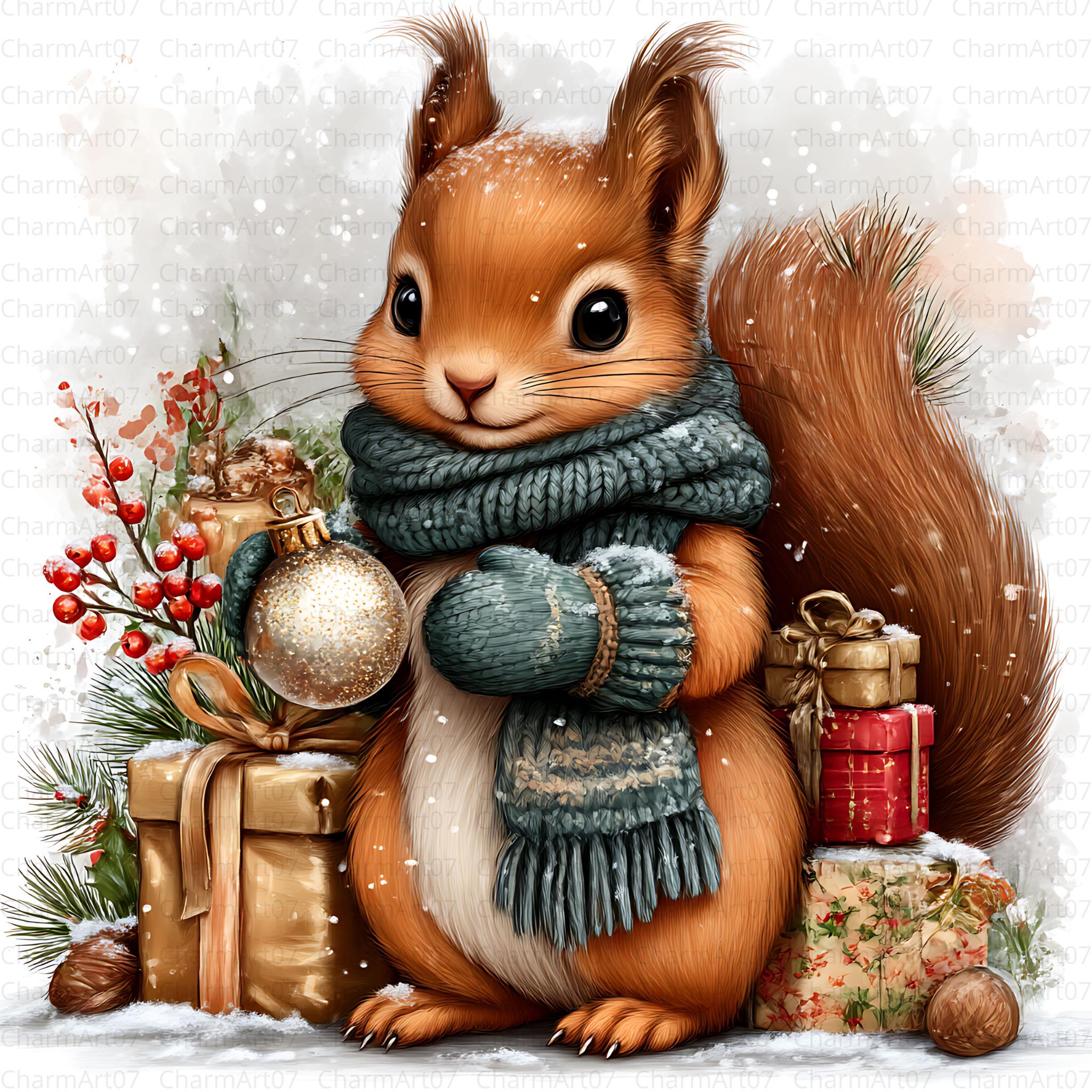 Christmas Squirrel Clipart Bundle, Watercolor Style (JPG) - Etsy UK
