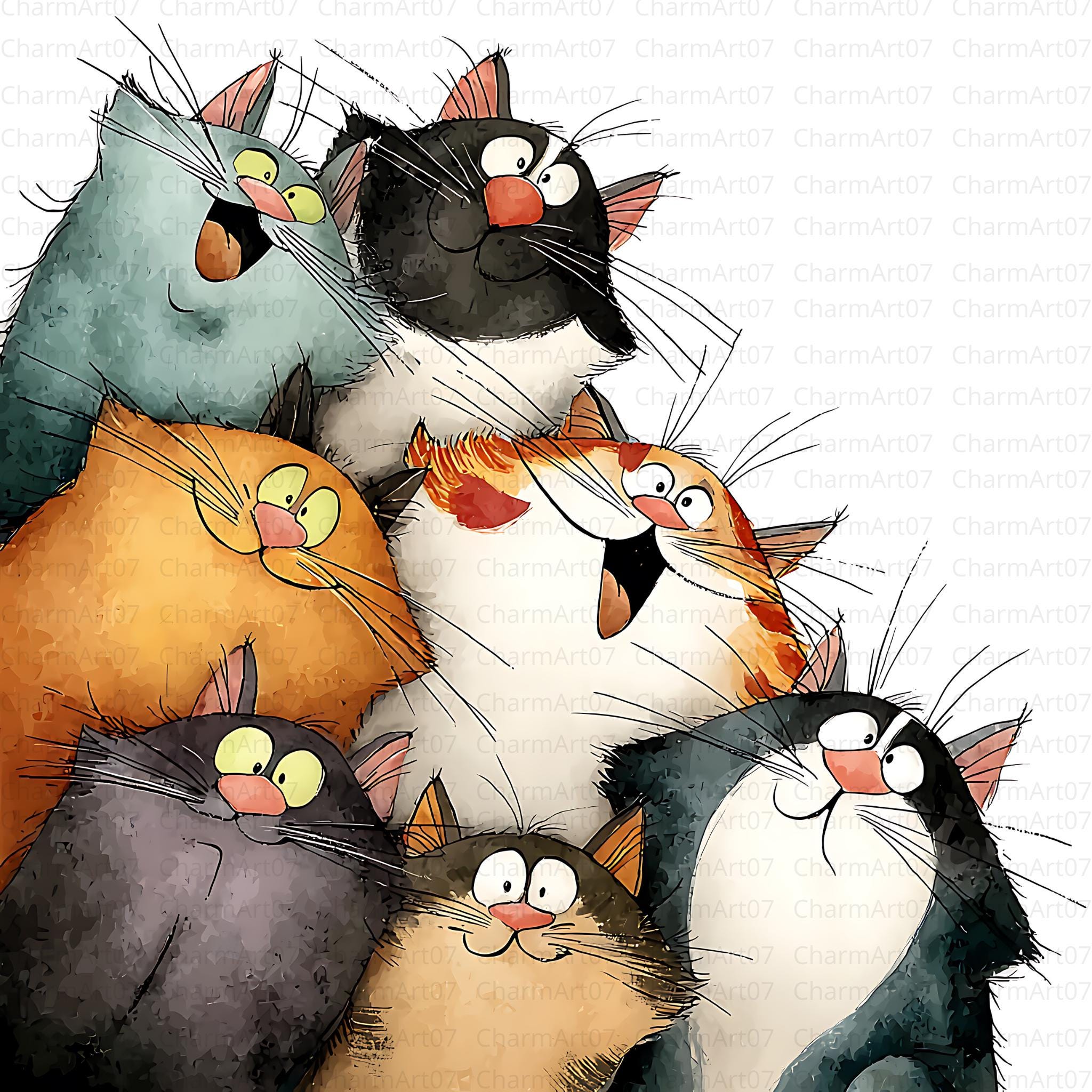 Watercolor Cat Clipart: Whimsical Kitten Art for Junk Journals (digital ...