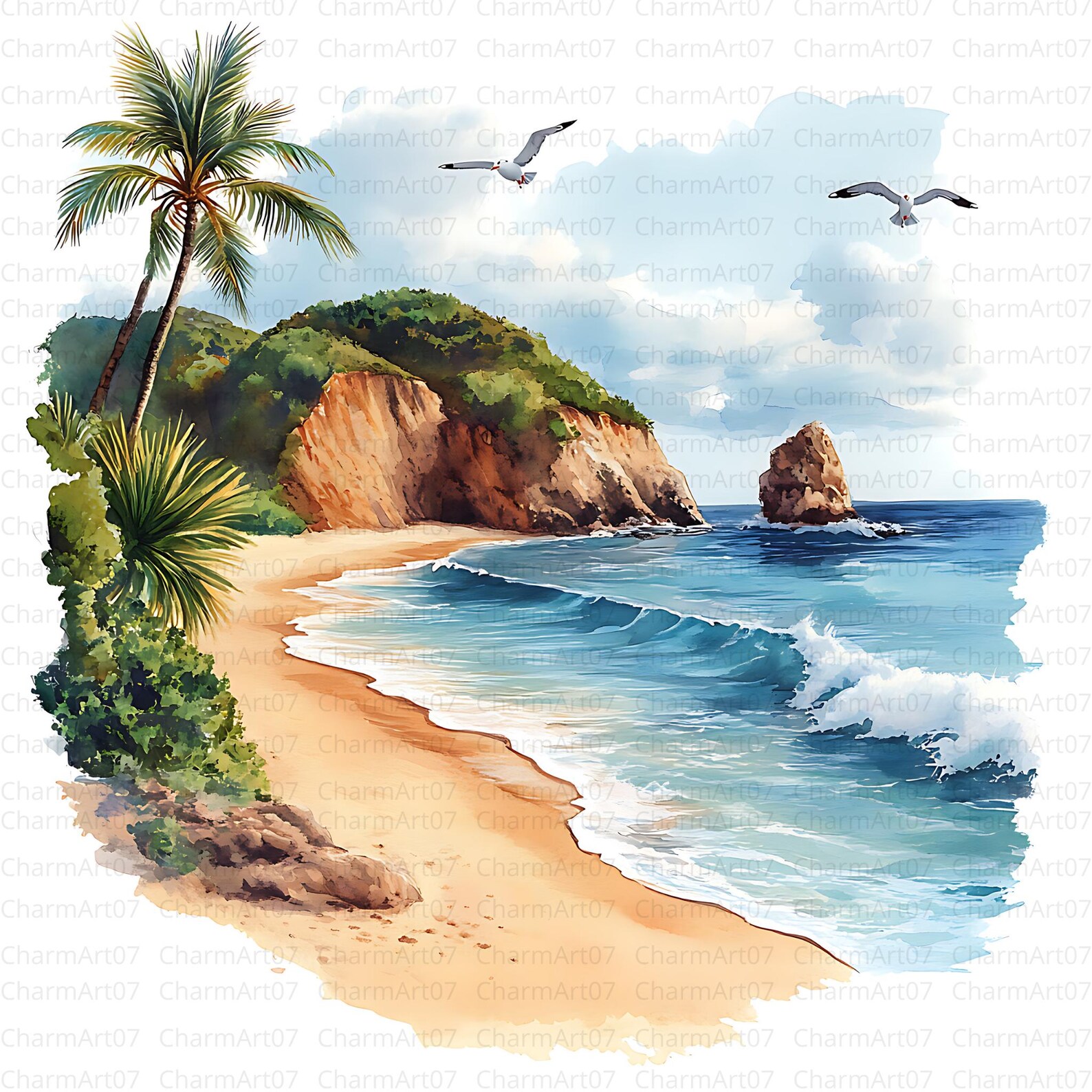 30 Coastal Beach Ocean Clipart, Sea Clipart, Printable Watercolor, High ...