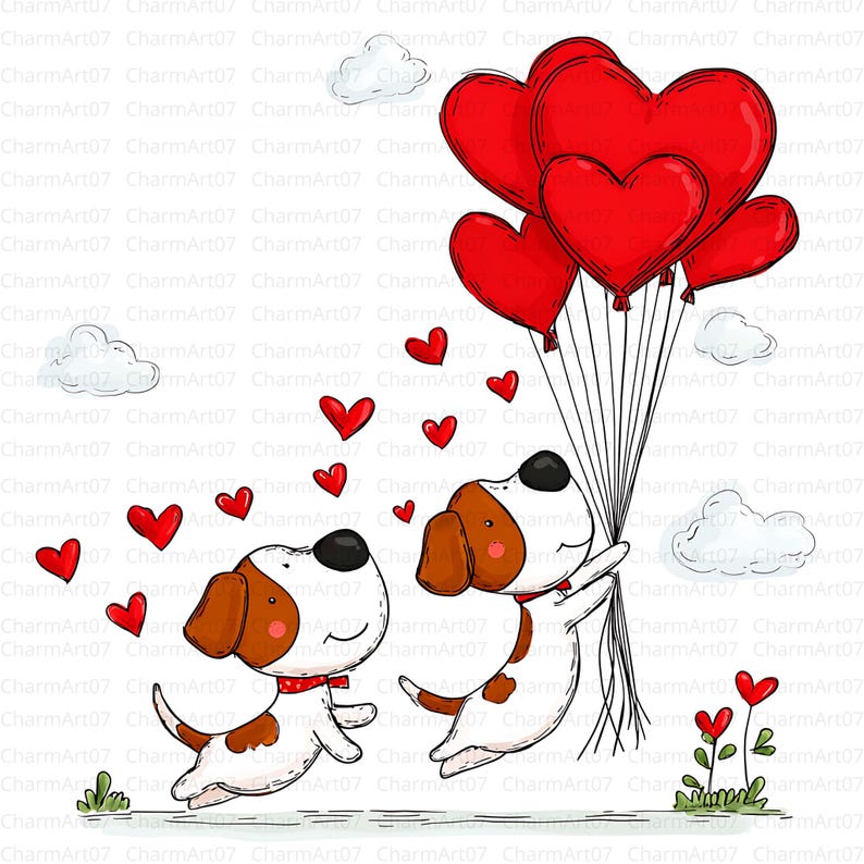 22 Quirky Valentine Dogs Clip Art, Watercolor JPG, Junk Journaling ...