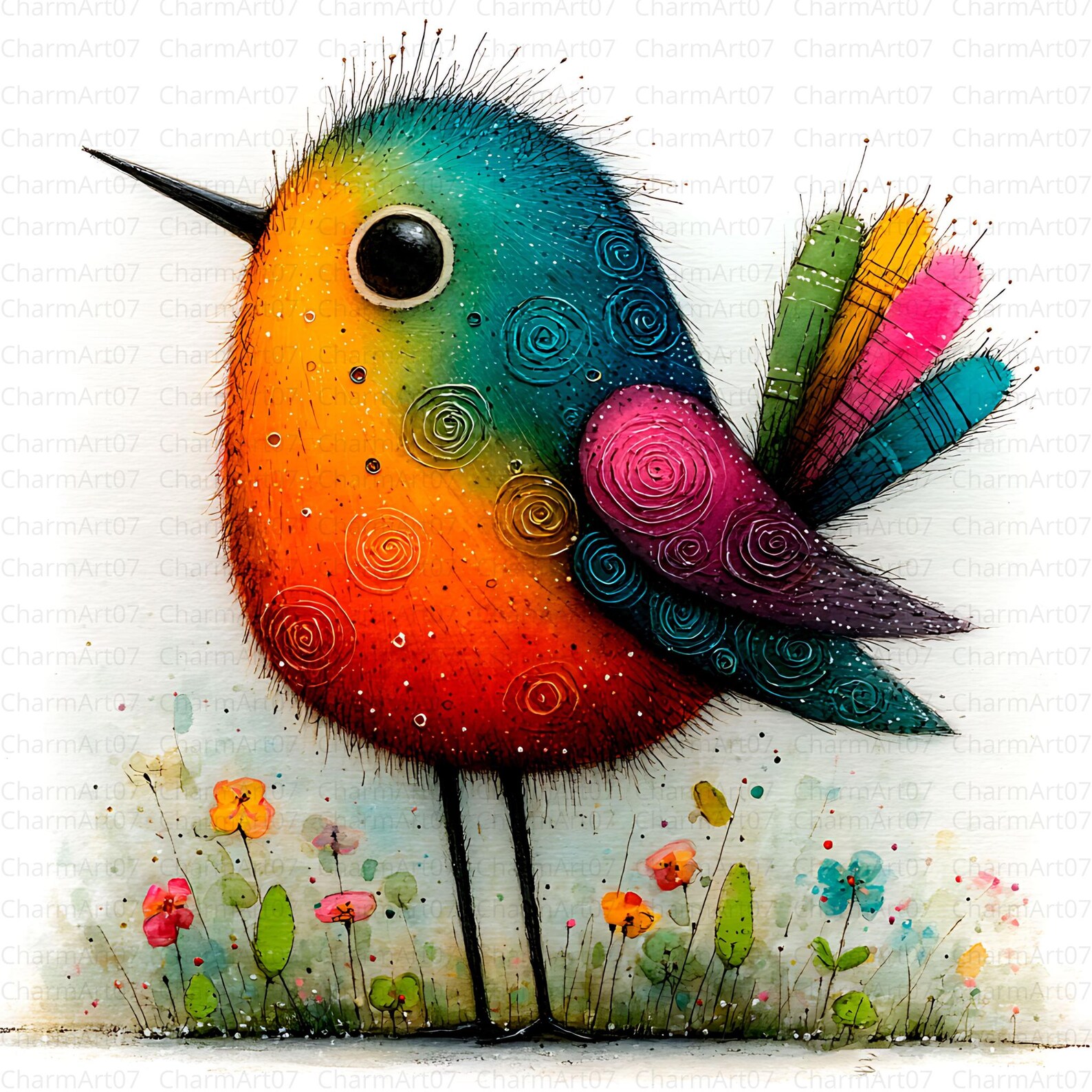 Whimsical Birds Clipart: Watercolor Style, Funny Bird Illustrations ...