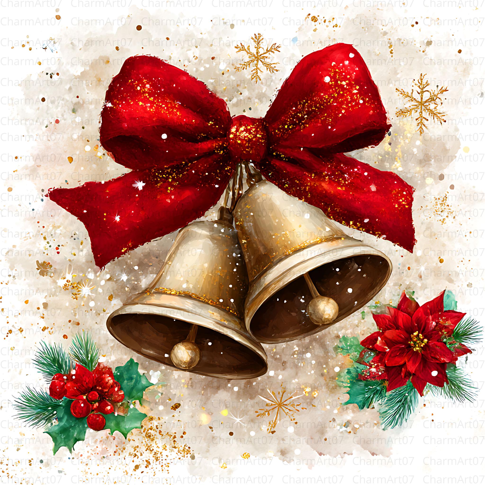 Watercolor Christmas Bell Clipart: 24 Golden Jingle Bells (digital ...