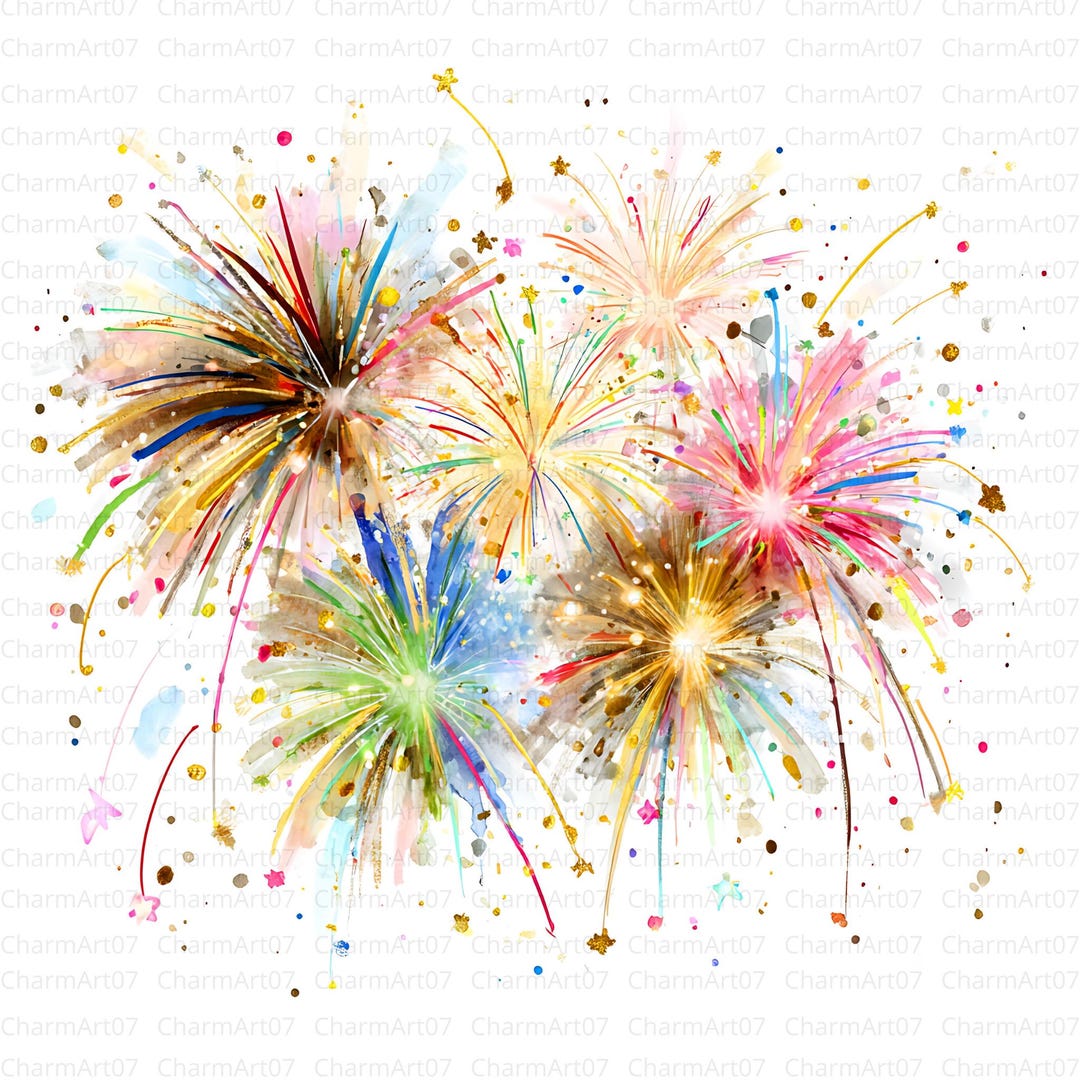 20 Colorful Fireworks Clipart, Rainbow Firecrackers, Sparkling ...