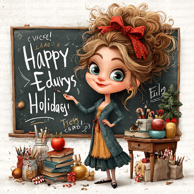 20 Christmas Teacher Clipart Bundle: School Graphics (digital Download ...