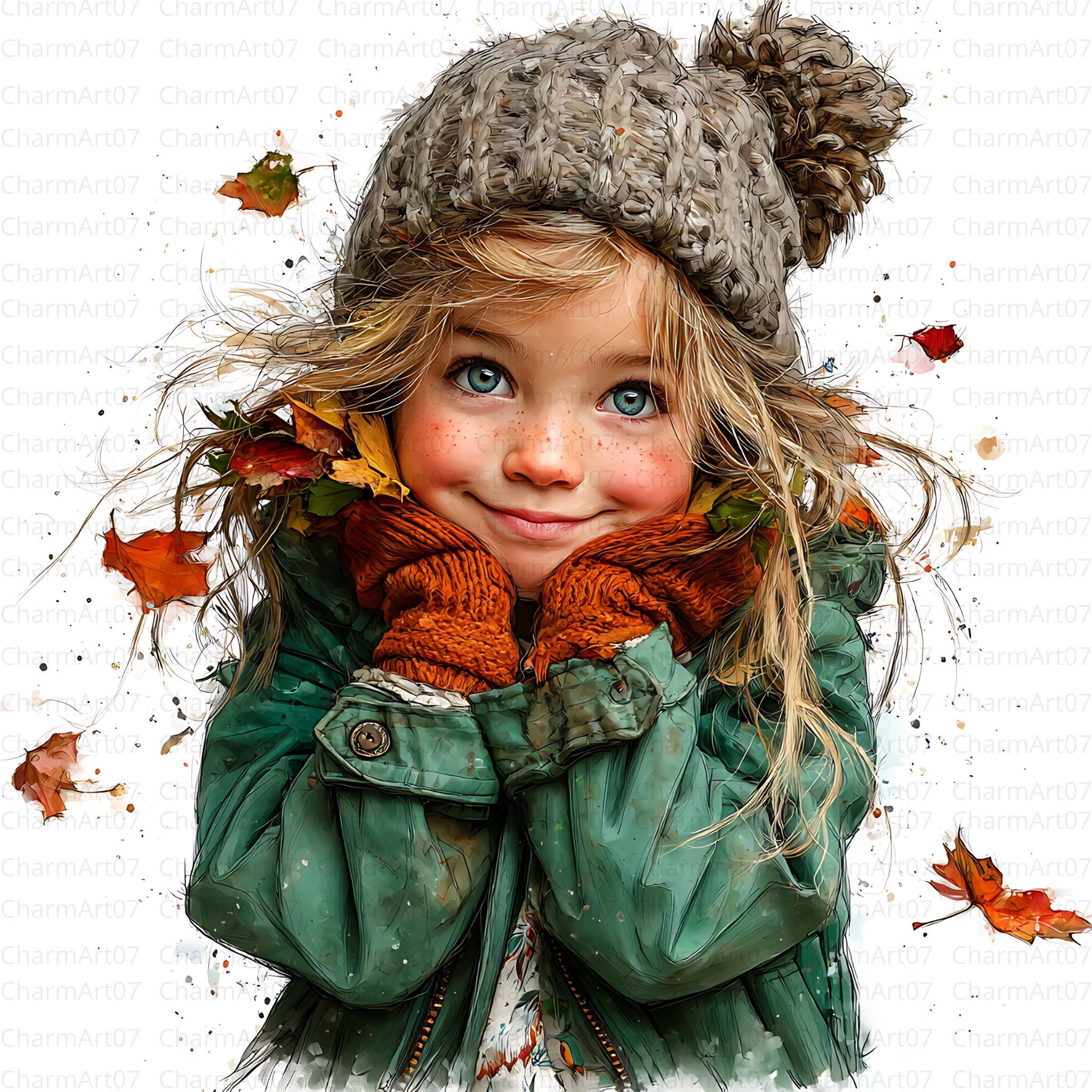 Autumn Girl Clipart, Watercolor Fall Leaves, Whimsical Ephemera (jpgs ...