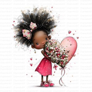 24 Valentine Holiday Black Girl Clipart Set: Romantic Character Bundle ...