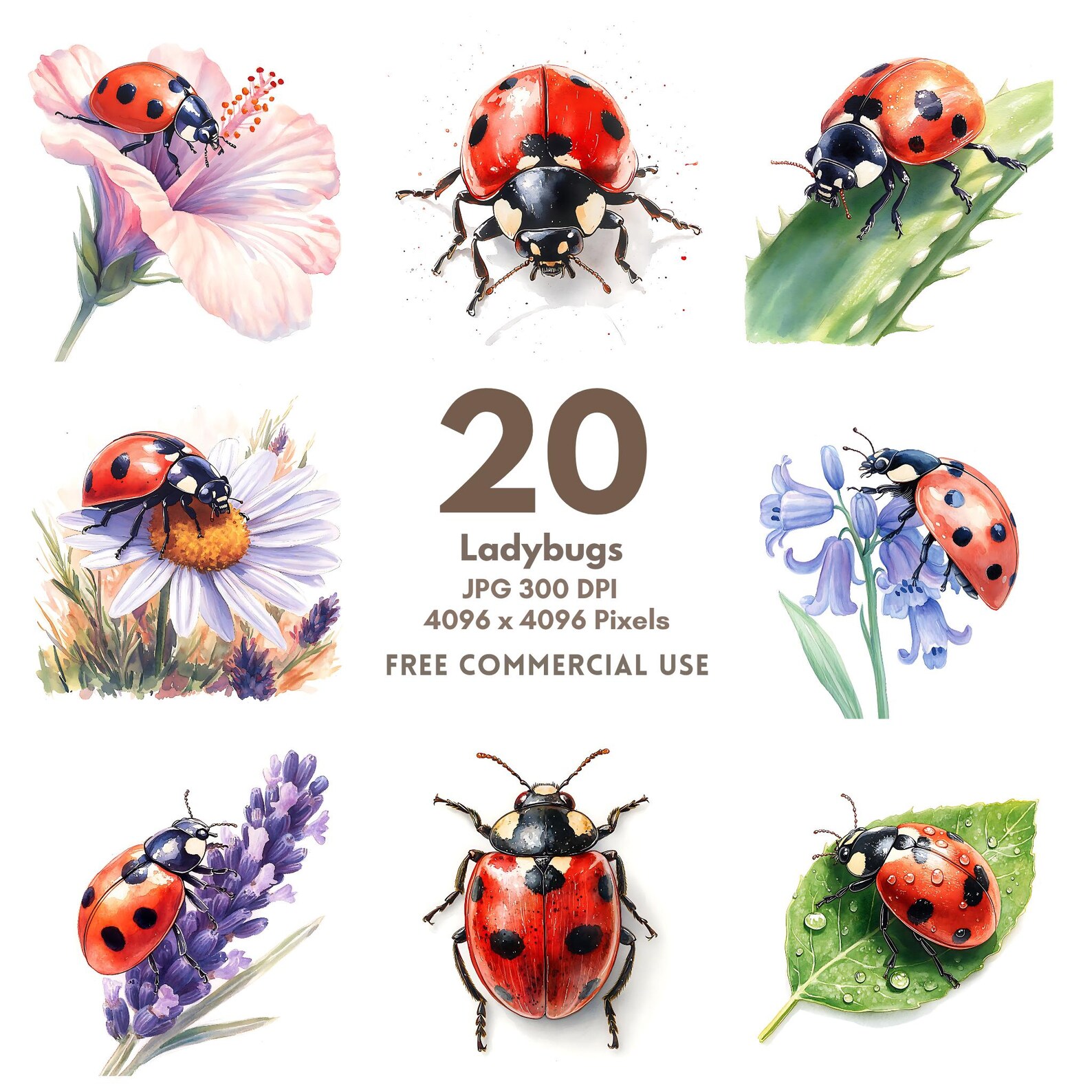 20 Ladybugs Clipart, High Quality Jpgs ,digital Download , Nursery Art ...