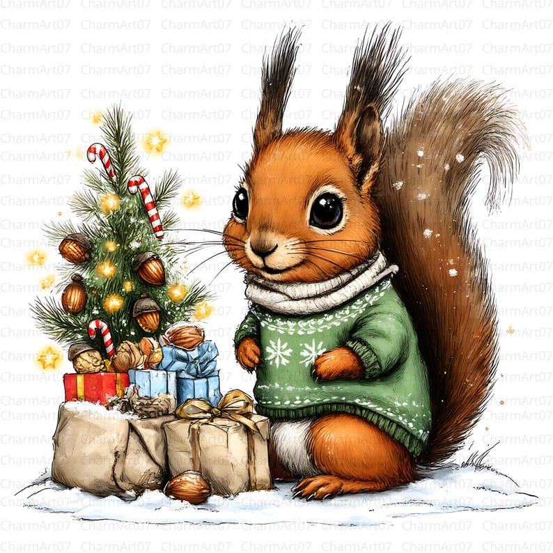 Christmas Squirrel Clipart Bundle, Watercolor Style (JPG) - Etsy UK