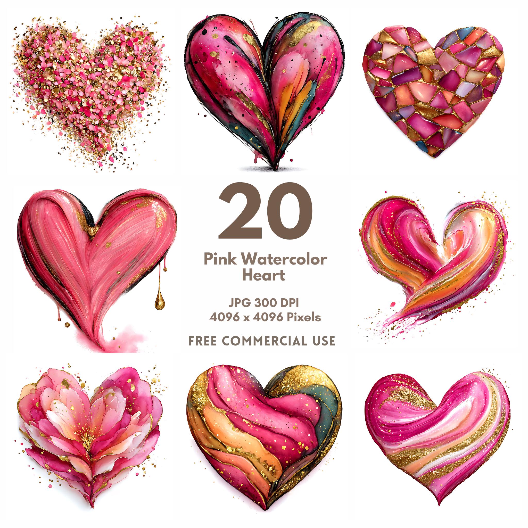 20pink Watercolor Heart Clipart Bundle, Abstract Art Jpgs (digital ...