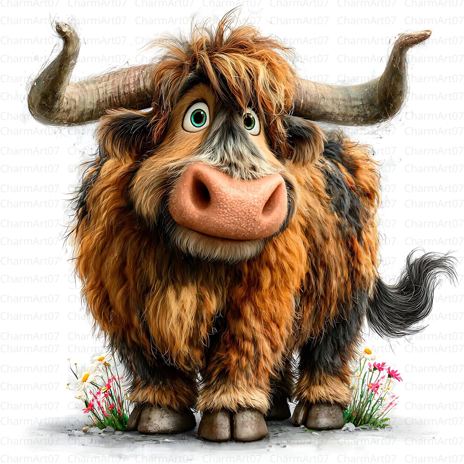 Quirky Highland Cow Clipart: Funny Watercolor Farm Animal (JPG) - Etsy