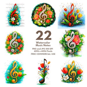 Watercolor Music Notes Clipart, 18 Music Wall Art, Music Note ...