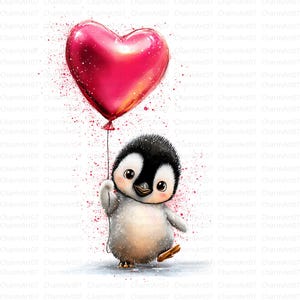 20 JPG Cute Penguins Valentine Clipart , Love Penguin JPG Set , Hearts ...
