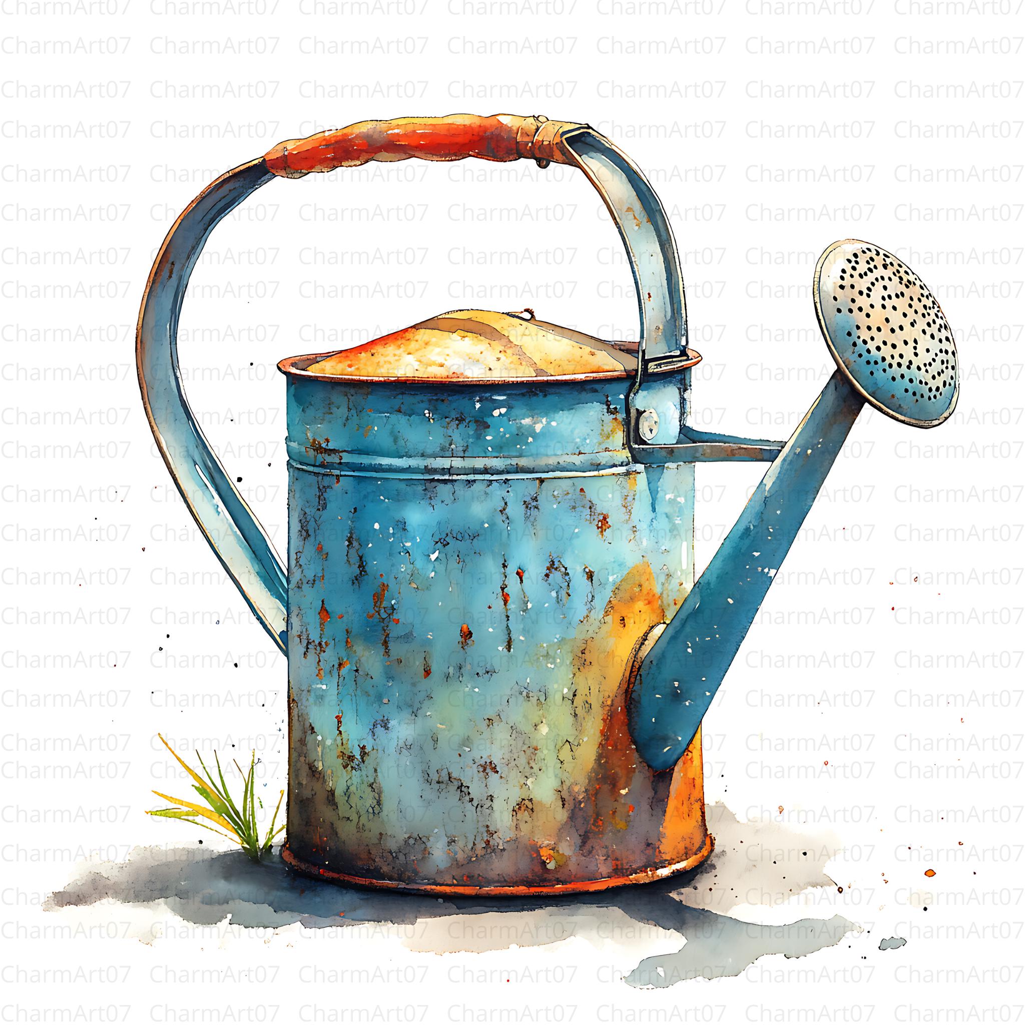 10 Watering Can Clipart, Rustic Watering Can, Watercolor Clipart, High ...