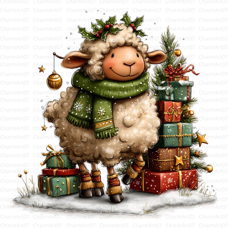 20 Funny Christmas Sheep Clipart Bundle: Watercolor JPG (digital ...