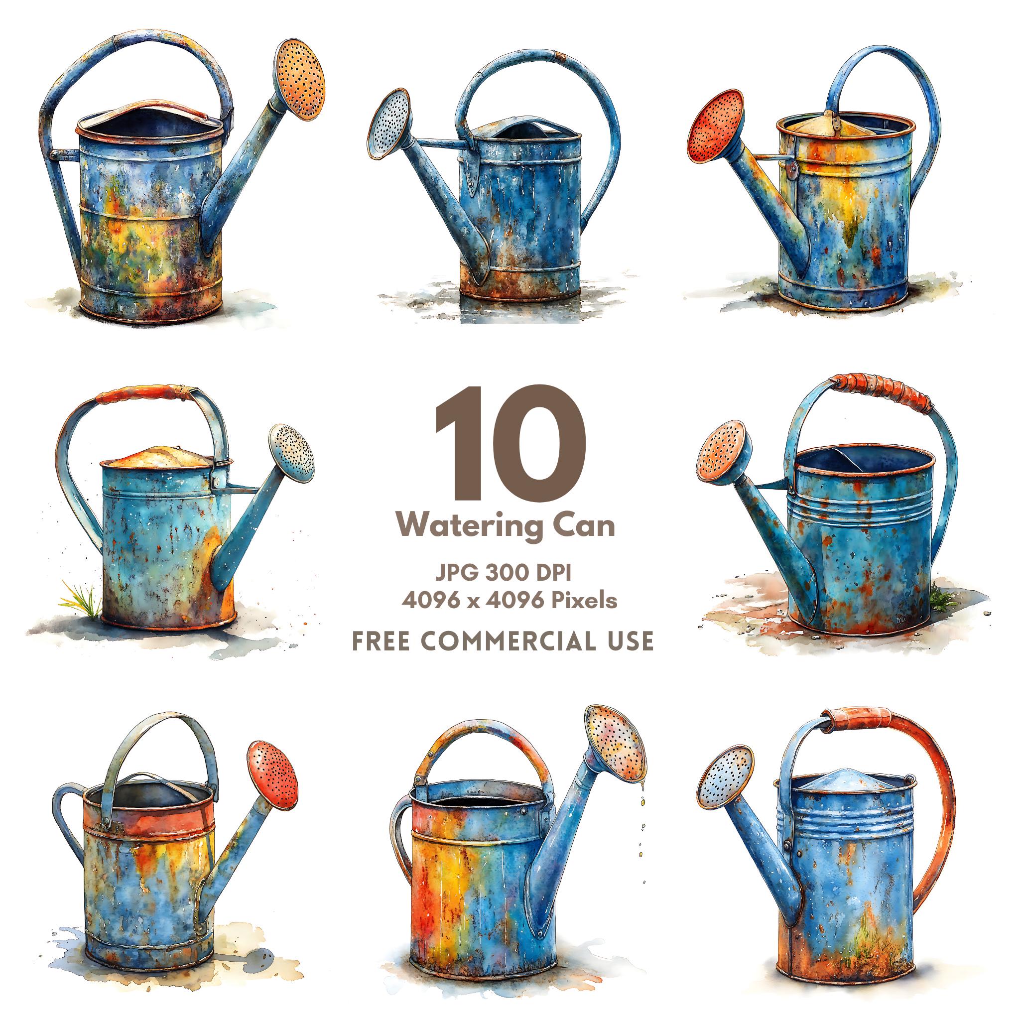 10 Watering Can Clipart, Rustic Watering Can, Watercolor Clipart, High ...